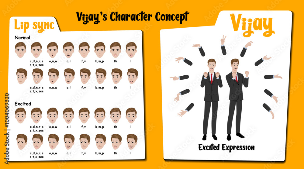 Excited male employee cartoon character AKA Vijay, men wearing an ...