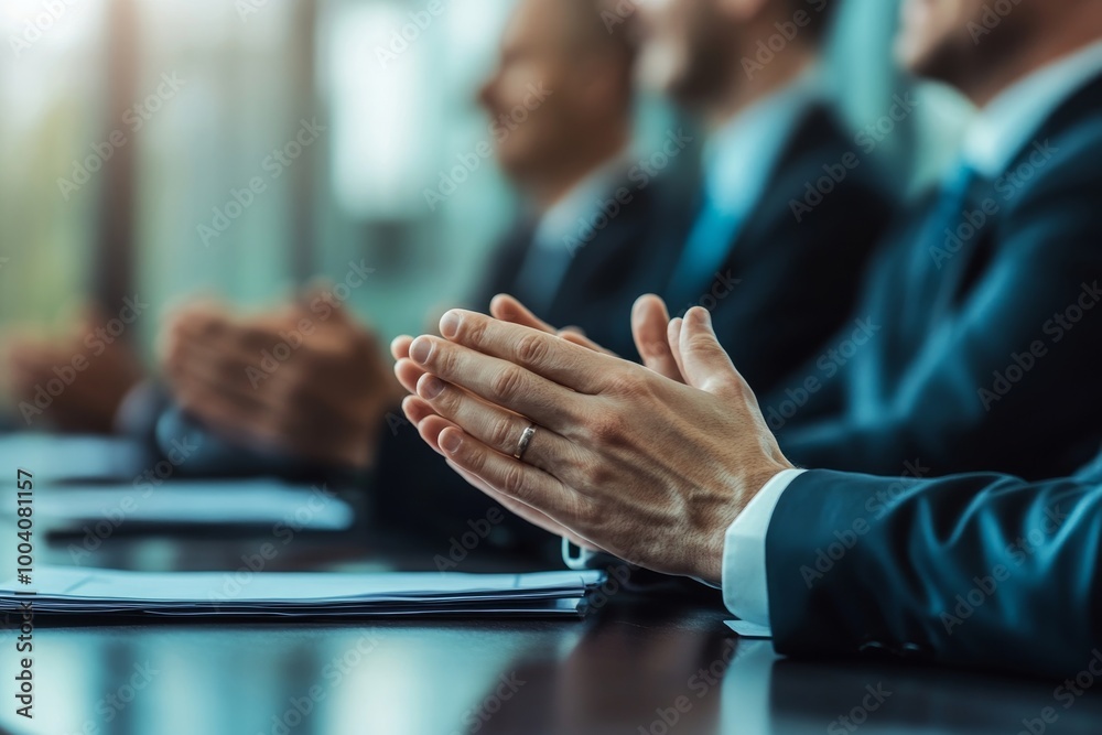 Group of businessmen are clapping their hands to congratulate the ...
