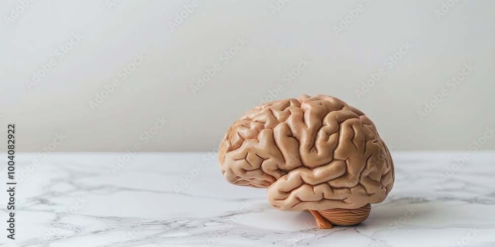 Close-up of a human brain model showing age-related changes like ...
