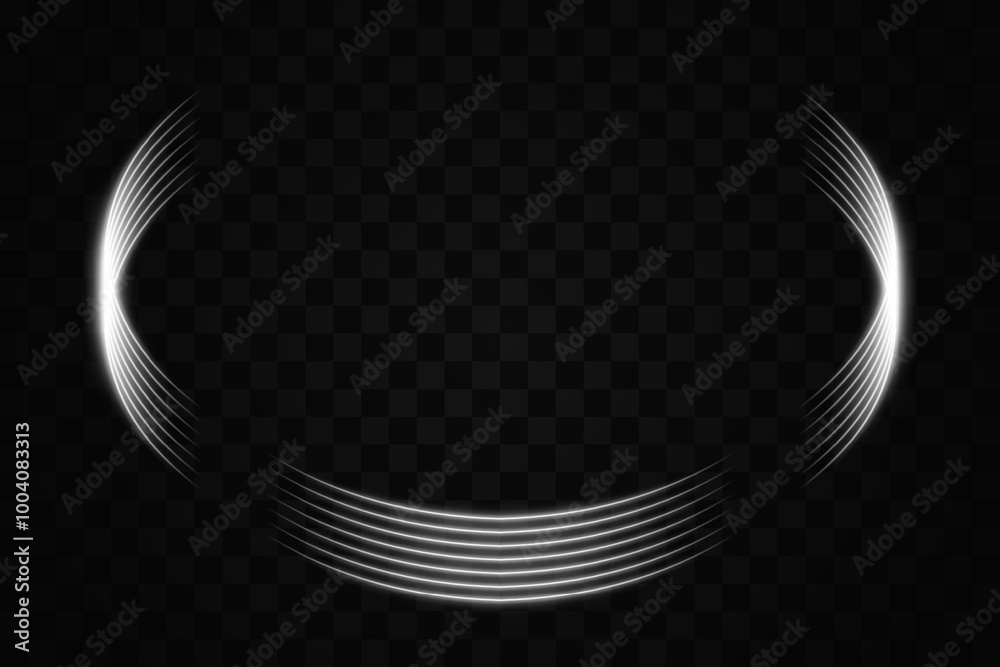 Golden curved neon light elements forming a partial circle on a transparent background. Ideal ...