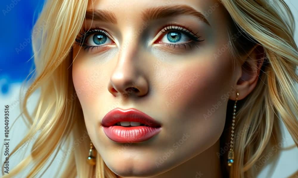A young woman's stunning facial features are illuminated as she gazes ...
