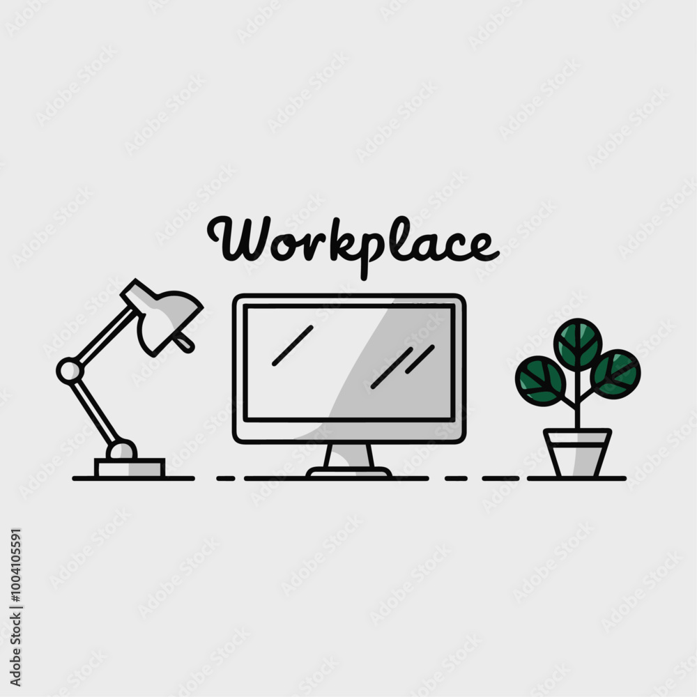 workplace vector illustration, workplace office work environment laptop ...