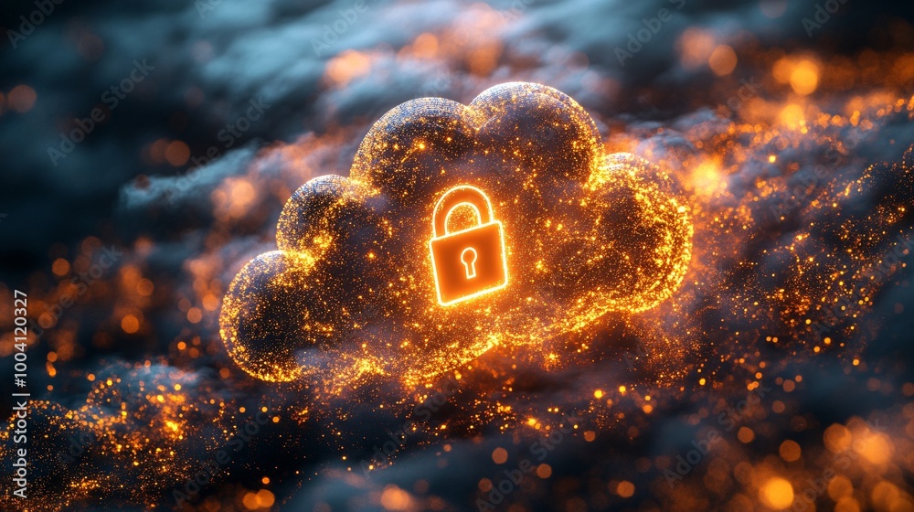 Glowing Cloud with Lock Symbol Representing Secure Cloud Computing and Data Protection in a ...