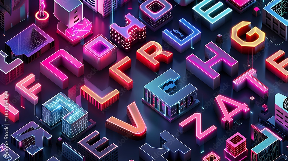 A 3D isometric alphabet featuring decorative typography, each letter ...