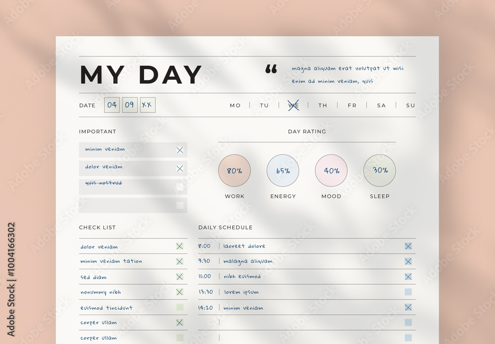 Planner Layout With Day Rating Infographic Stock Template | Adobe Stock