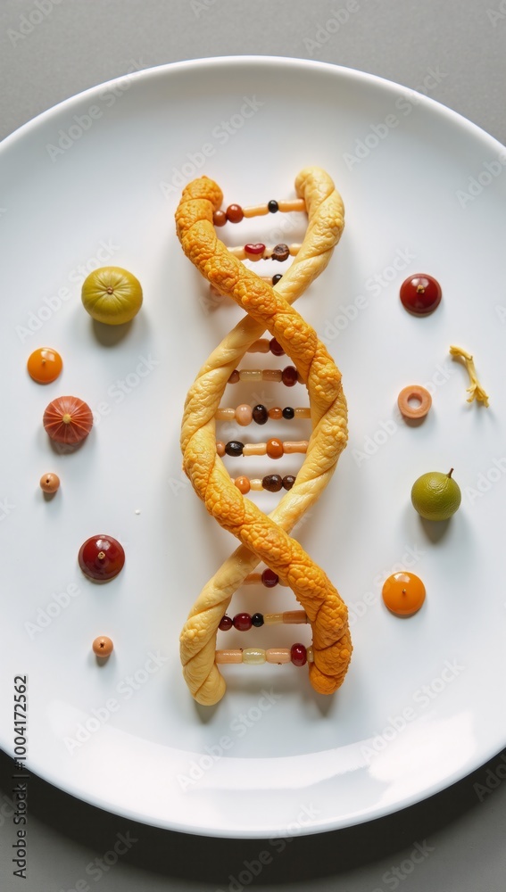 DNA helix structure on a plate symbolizing genetically modified foods ...