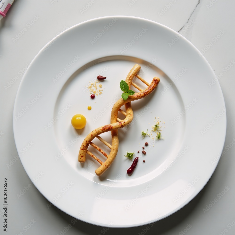 DNA helix structure on a plate symbolizing genetically modified foods ...