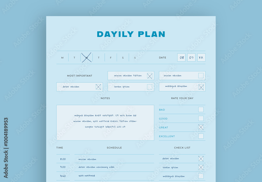 Modern Planner Layout With Blue and White Accent Stock Template | Adobe ...