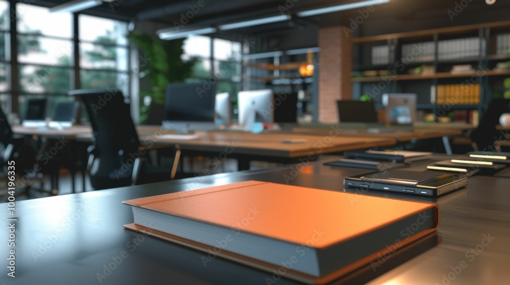 A modern employee handbook, sleek design, clean lines, professional ...