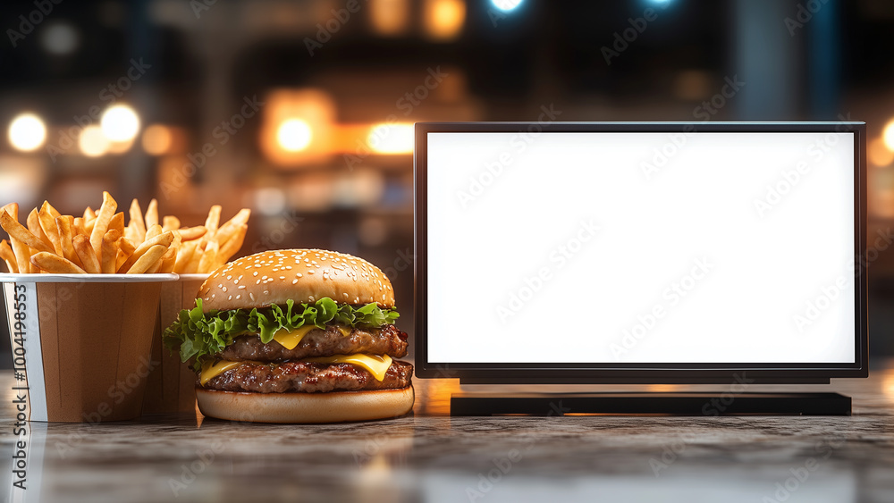 Fast Food Menu Board Mockup, placed next to a delicious hamburger and ...
