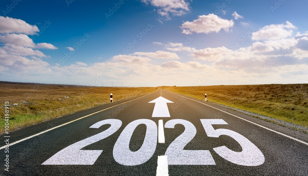 Road to 2025 with an empty road with written 2025 and arrow pointing ...