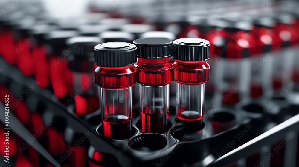 Pipettes and vials on sterile lab bench, microbiological analysis, 3D ...