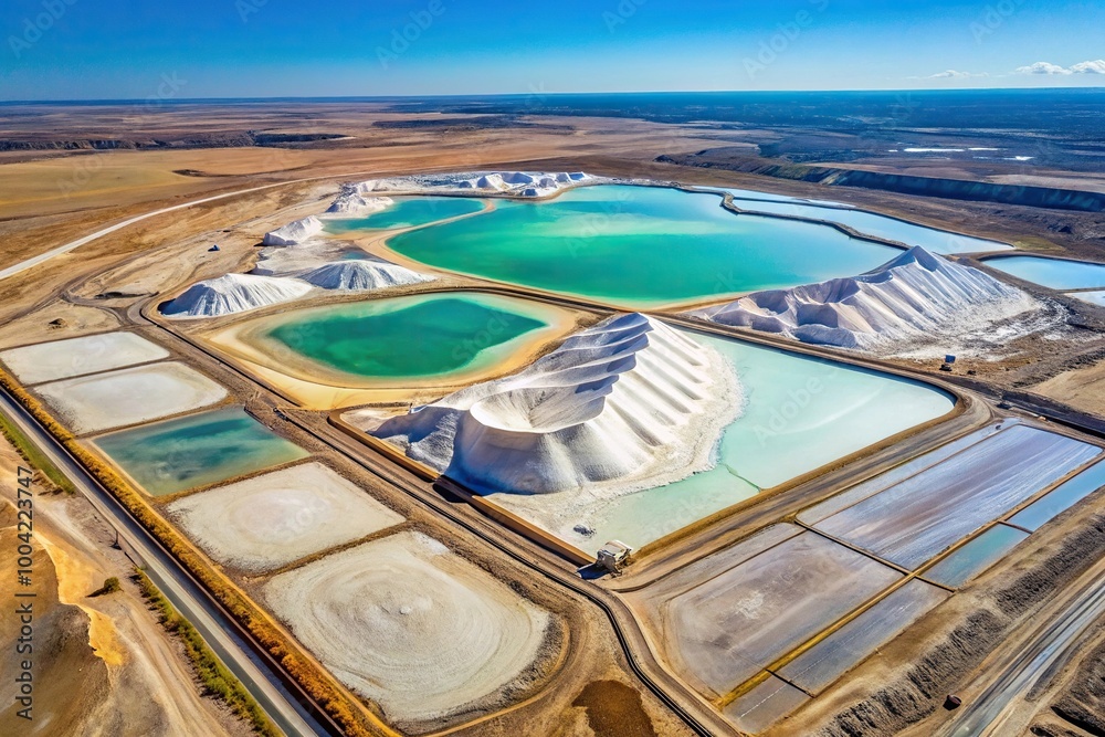 Overhead perspective of lithium mining emphasizing sustainable energy ...
