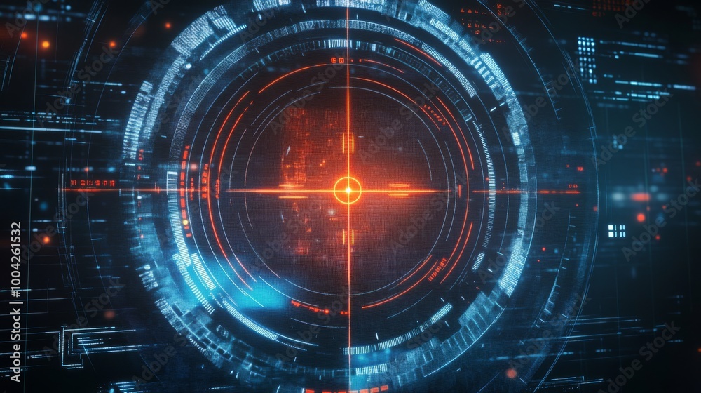 Futuristic HUD target interface with crosshairs, used for radar screens ...