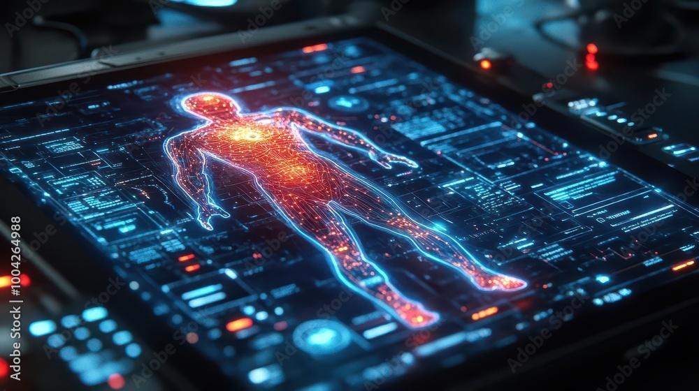 Medical consultation online with glowing holographic diagnostic tools ...