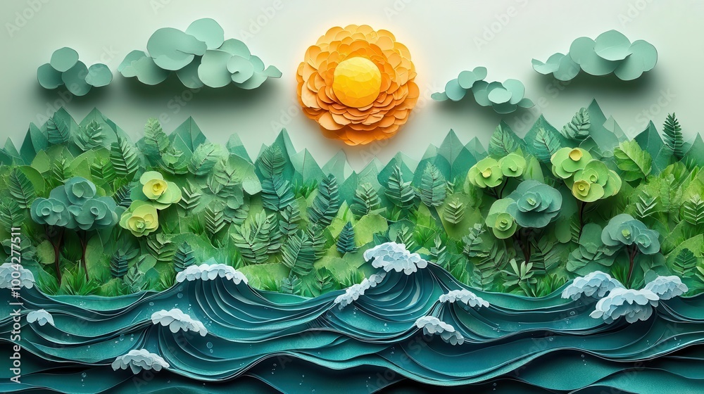paper art depicting droplets of water and nature highlighting the theme ...