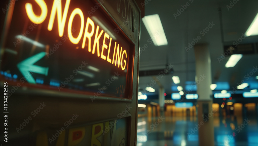 word "SNORKELING" in big letters on a display at the airport Stock ...