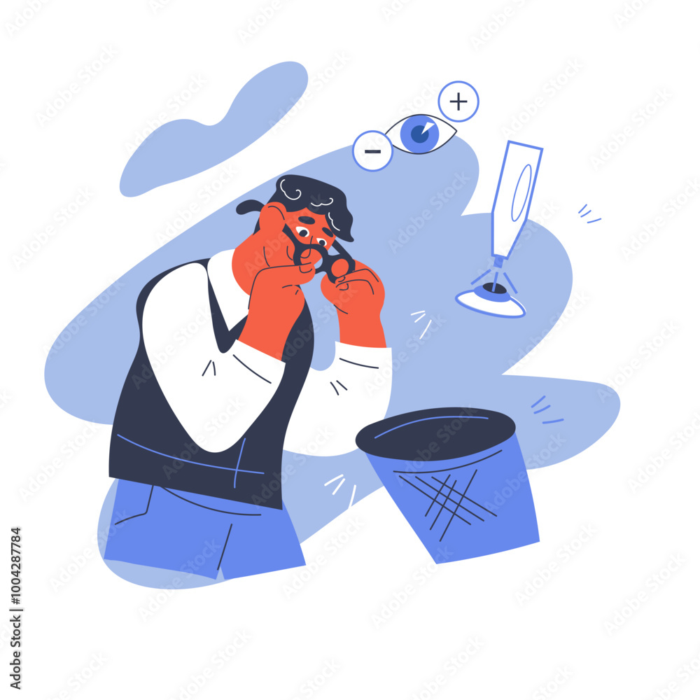 Banner design for LASIK eye surgery procedure with man taking off ...