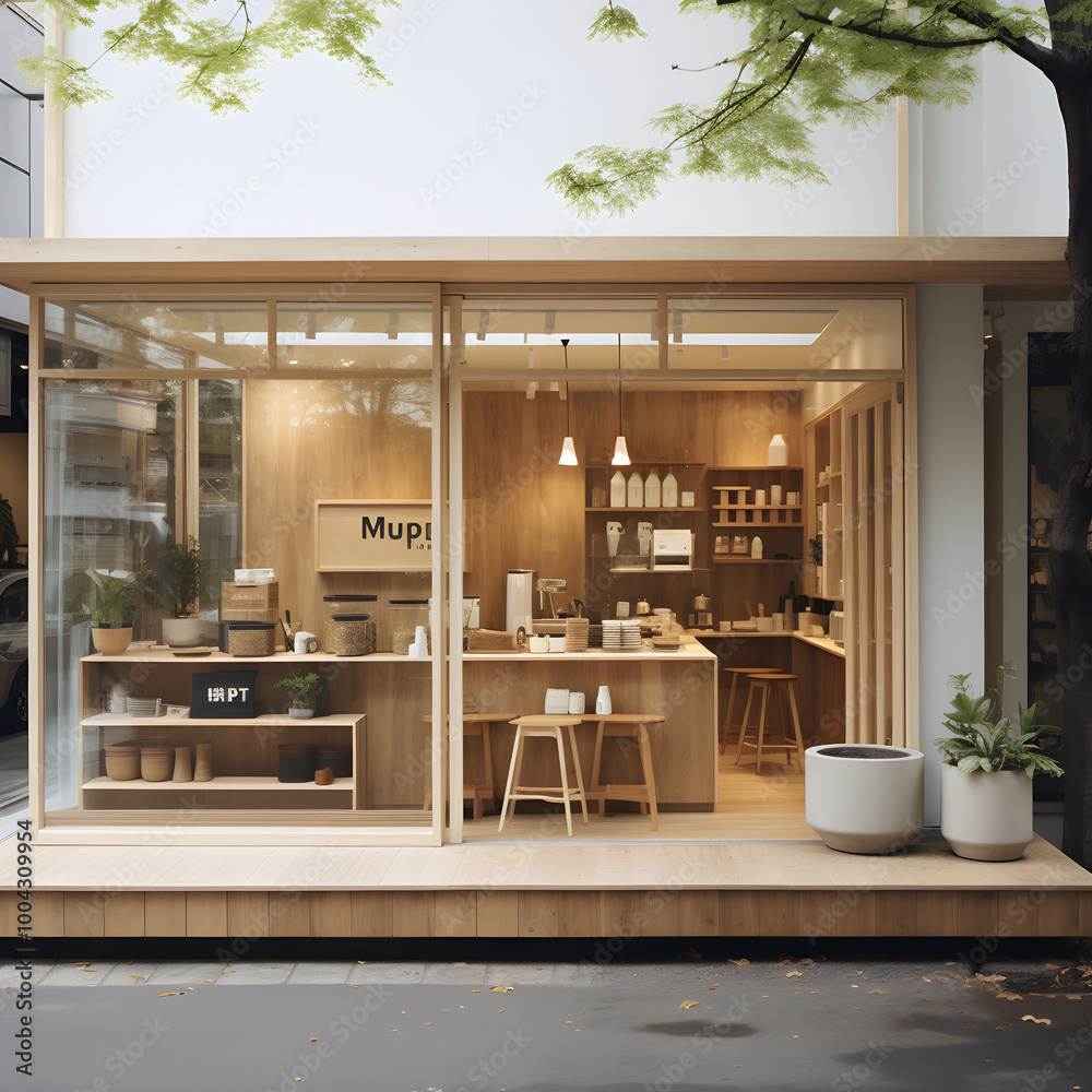 cozy small shop styled in Muji aesthetics features brown furniture and ...