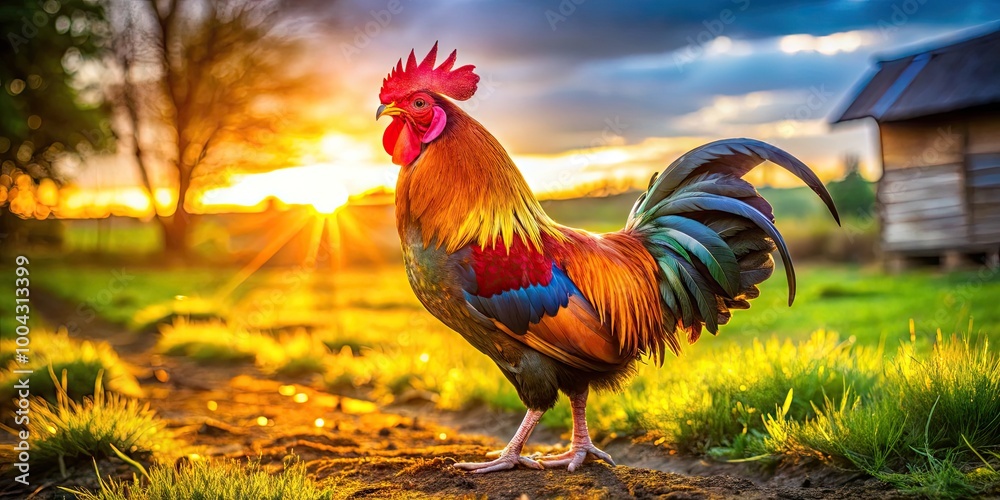 Majestic Gallo de Pelea Strutting Proudly on a Sunlit Farm with Vibrant ...