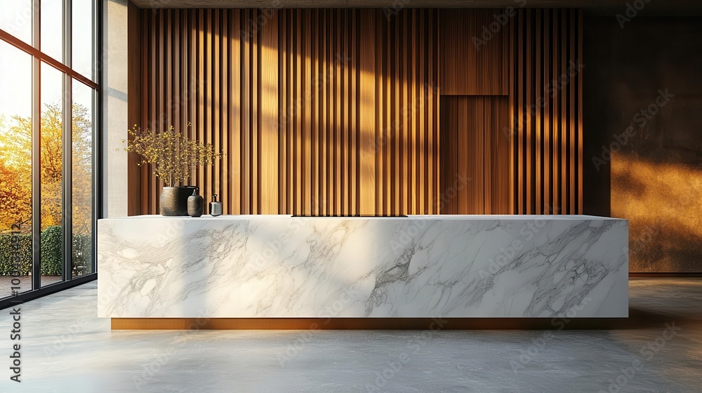 sleek white marble kitchen countertop elegantly showcased against warm ...