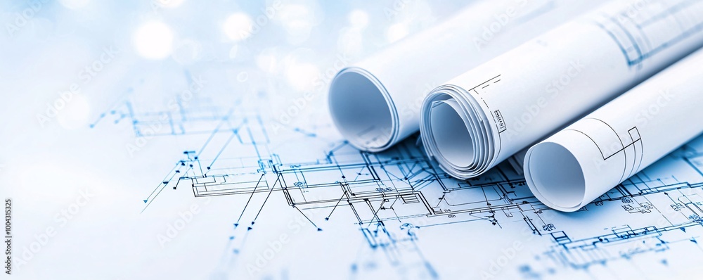 Detailed structural blueprints featuring floor plan layouts and ...