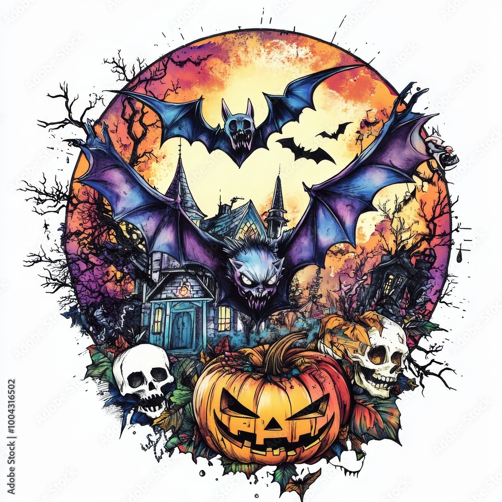 Enchanted Halloween Night: Whimsical Vampire Bat Swooping Down to ...