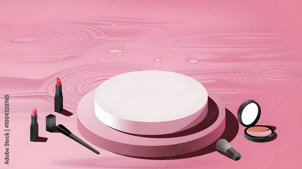 Pink Cosmetics Display: A minimalist, pink-hued backdrop sets the stage ...