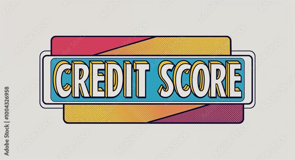 Credit score word lettering in retro pop art style design on plain ...