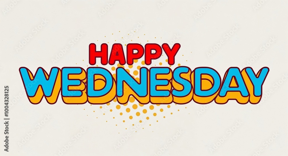 happy Wednesday word lettering in retro pop art style design on plain ...