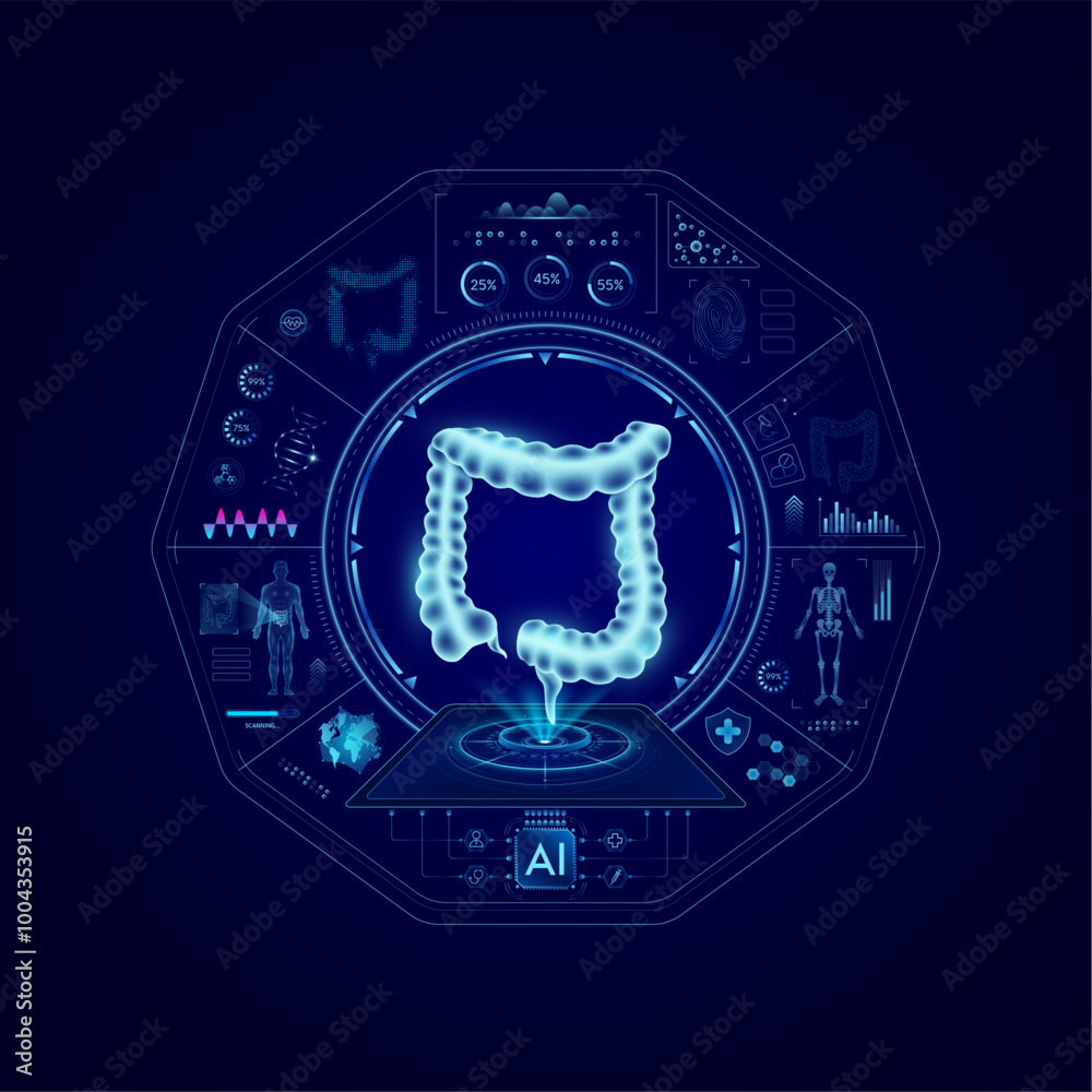 Health care medical technology. Human intestine on CT or MRI Scan ...