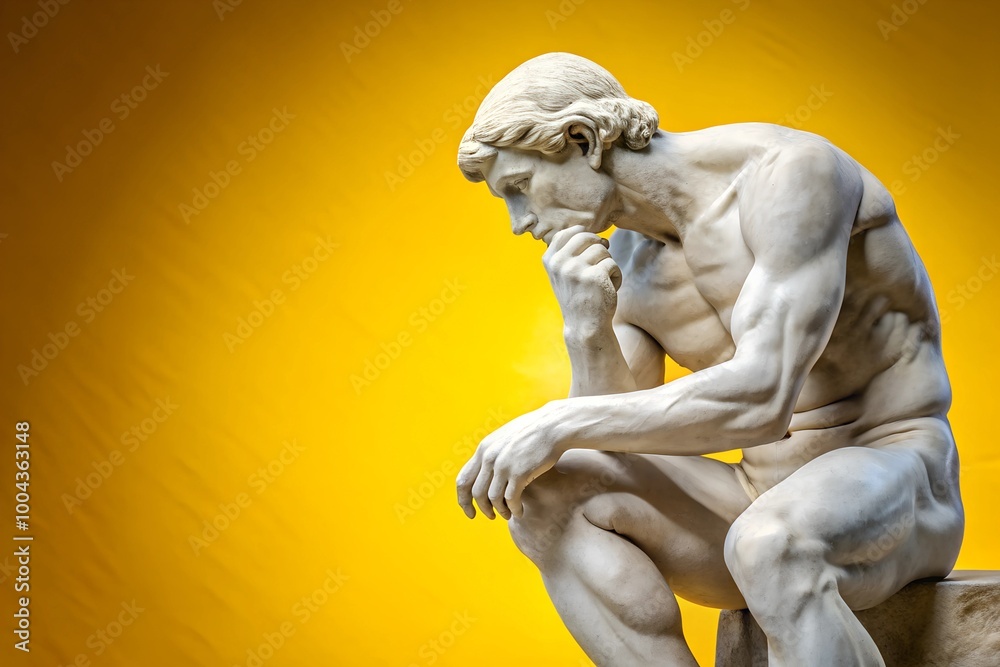 Classic marble statue of a thinking man symbolizing contemplation, set ...
