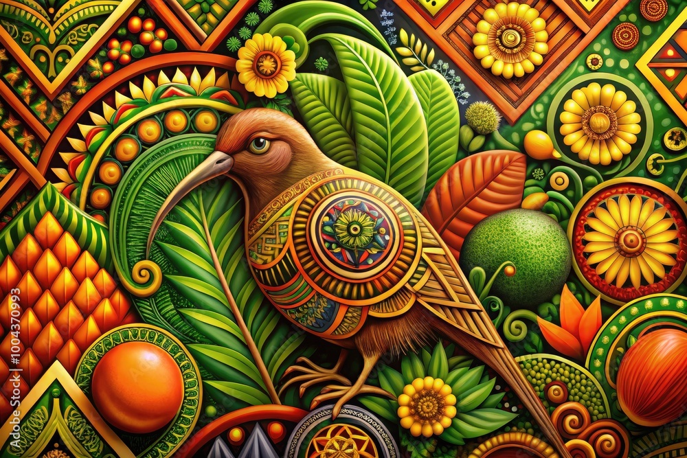 Vibrant Maori Kiwi Artwork Featuring Traditional Patterns and Symbolism ...
