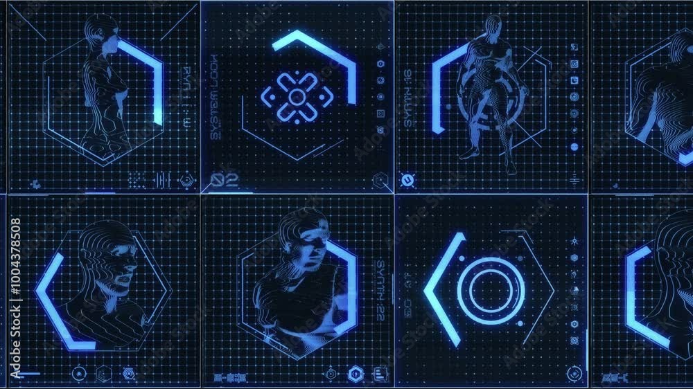 A digital style looping background containing typographic elements with ...