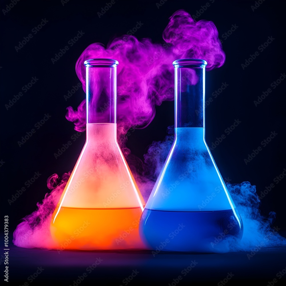 Dangerous Chemical Spill with Glowing Fumes and Mixing Liquids in an ...