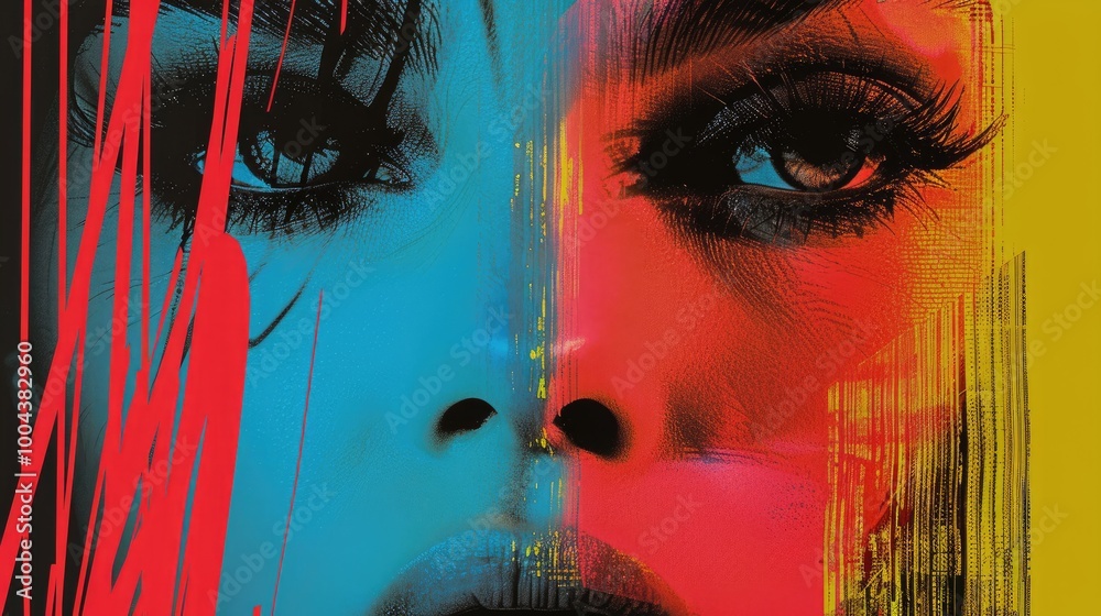 Abstract portrait of a woman with vibrant colors and bold lines. Her ...