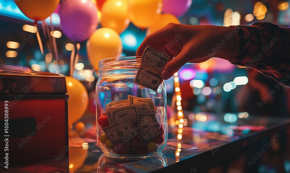 Hand Placing Tickets in a Glass Jar for a Raffle Event, AI generated ...