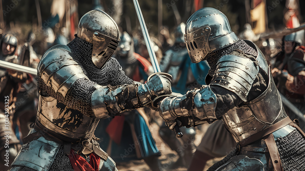 Epic medieval battle reenactment: knights and armor. concept medieval ...