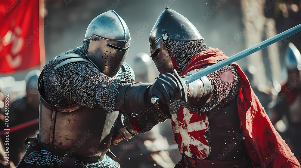 Epic medieval battle reenactment: knights and armor. concept medieval ...