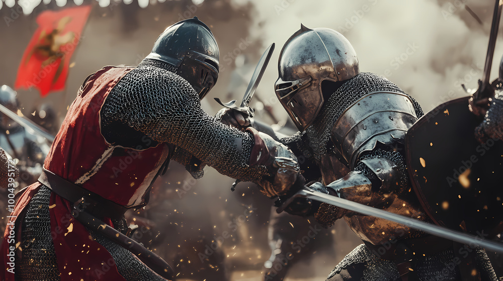 Epic medieval battle reenactment: knights and armor. concept medieval ...