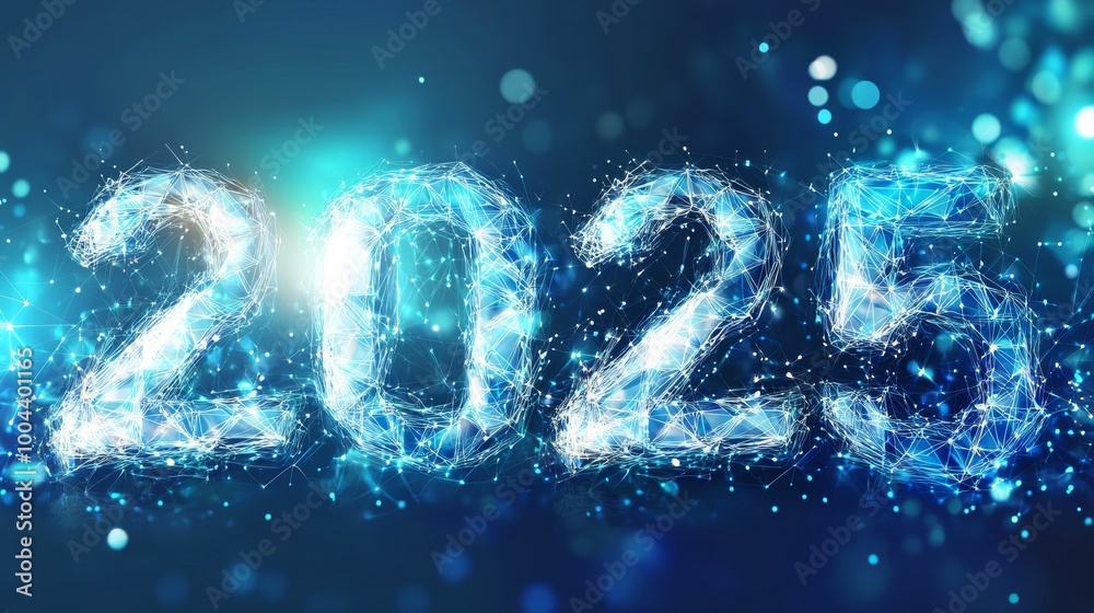 A blue background with a low-poly style design features the numbers ...