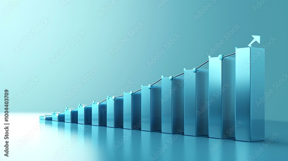 A sleek bar chart with a blue gradient background, showing financial ...