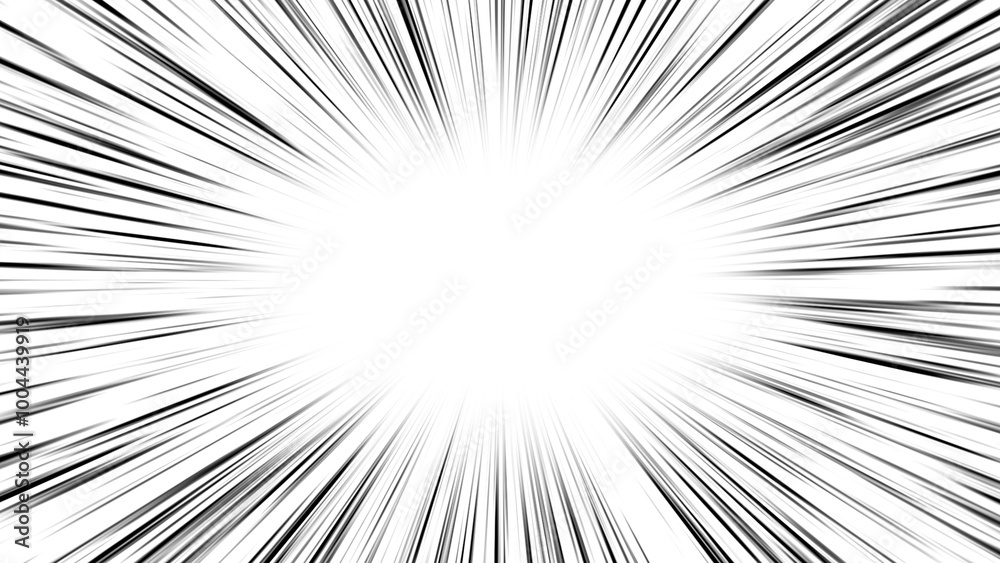 Black anime speed lines on white. Radial comic light speed lines ...