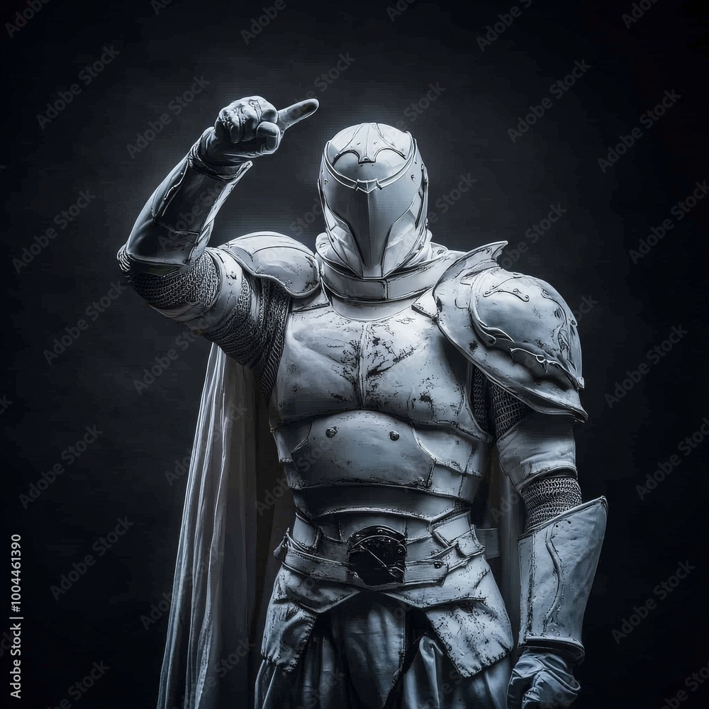 A futuristic knight, dressed in medieval-inspired metallic armor with ...