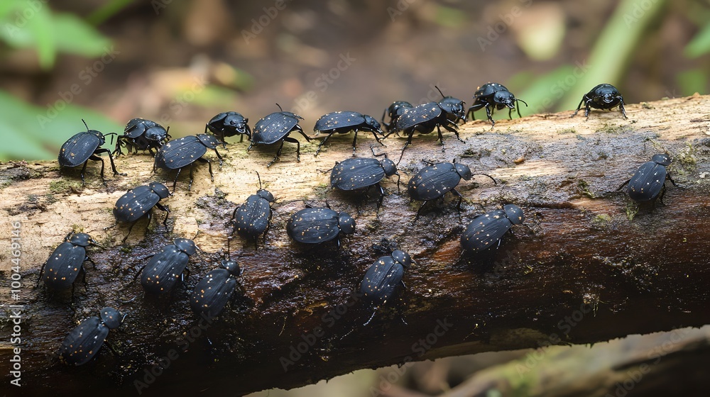 18. A group of subterranean beetles scavenging in a rotting log Stock ...