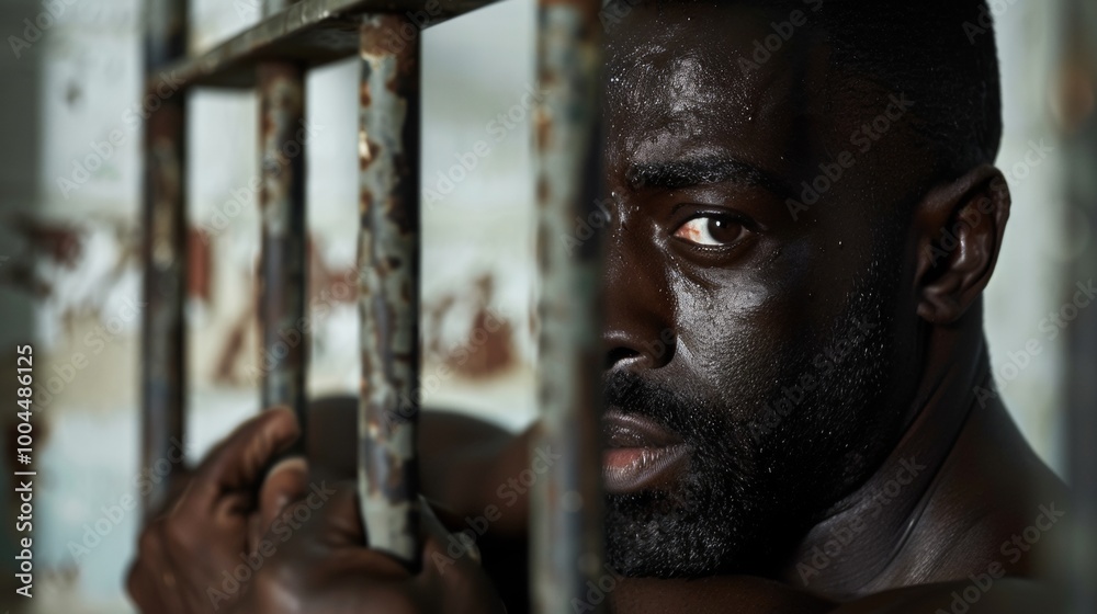 black man behind prison bars Stock Photo | Adobe Stock