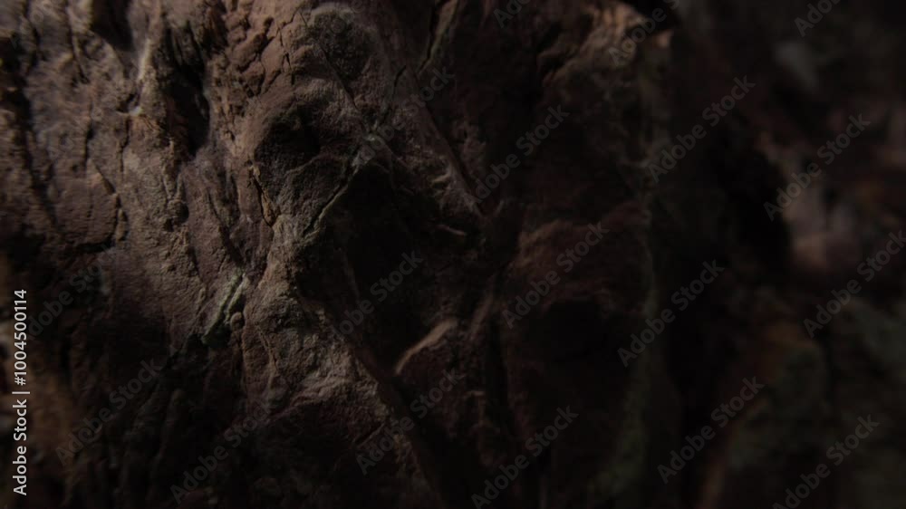 A rugged rock formation with visible weathered cracks and a rough ...