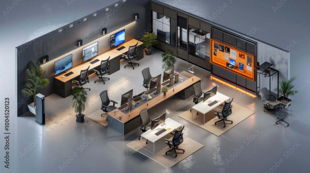 A modern small business office with integrated AI tools, remote work ... A modern small business office with integrated AI tools, remote work ...
