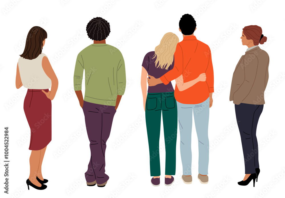 Set of diverse People Standing Rear View. Male, Female, couple cartoon ...