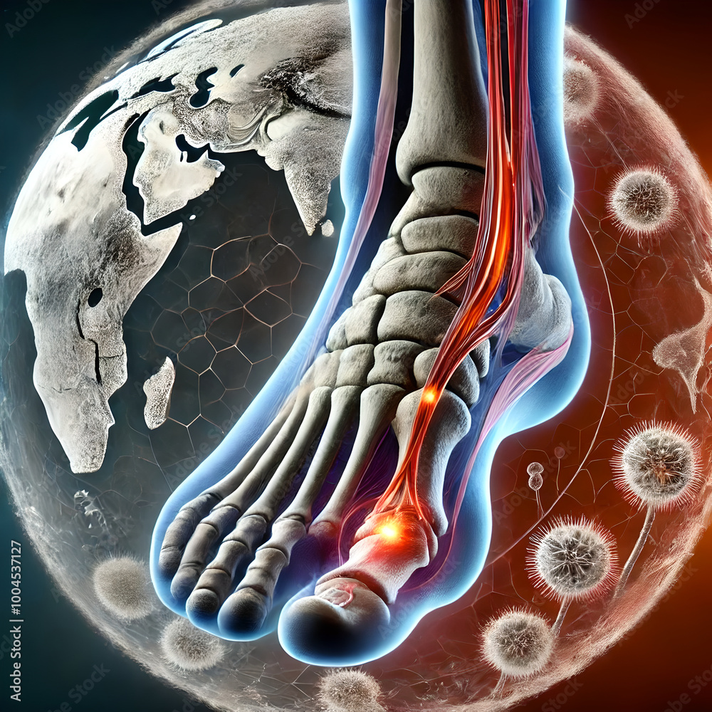 3D detailed plantar fascia tendon in the sole of foot, focusing on ...